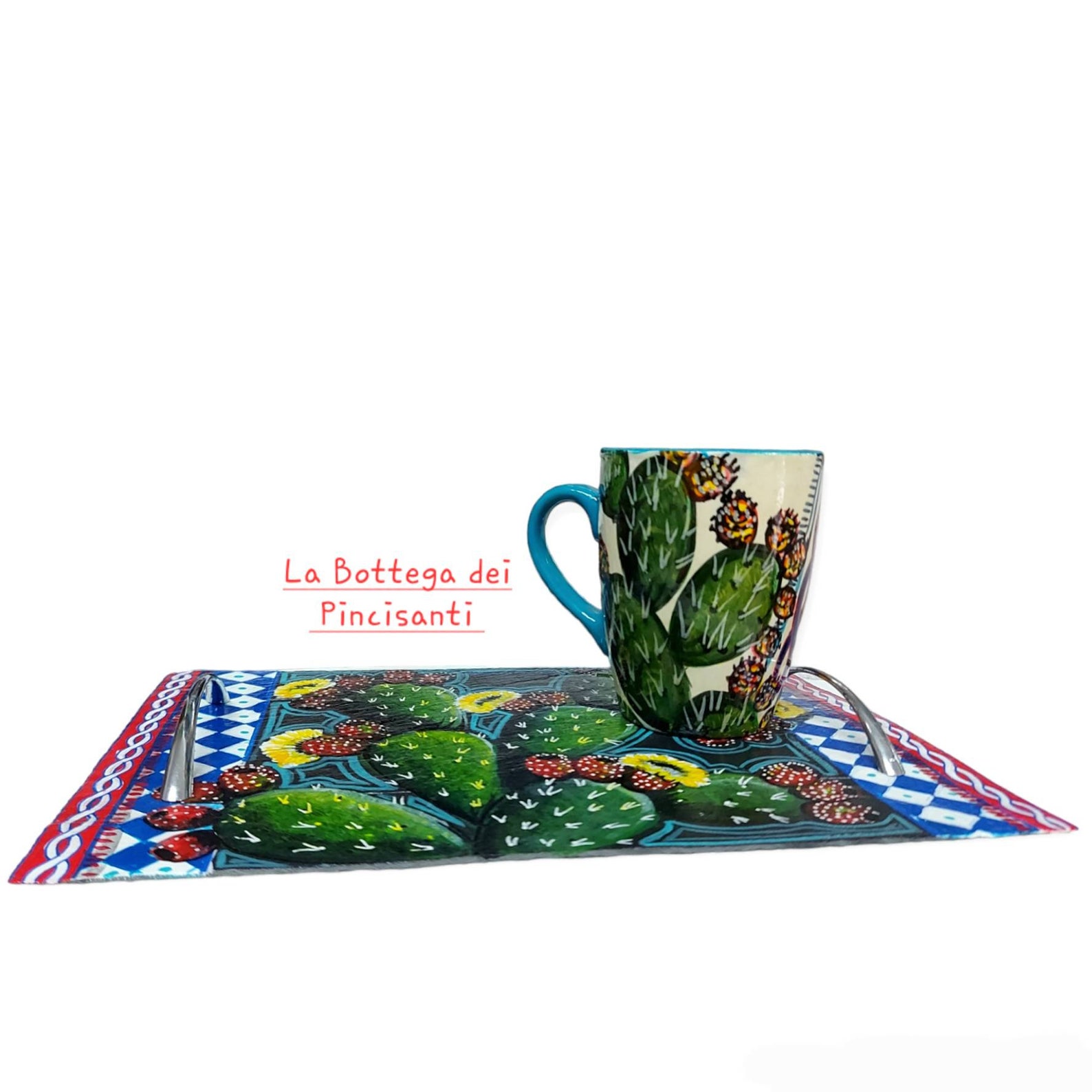 Sicily Tray in Slate With Metal Handles. Hand Painted. Prickly Pears ...