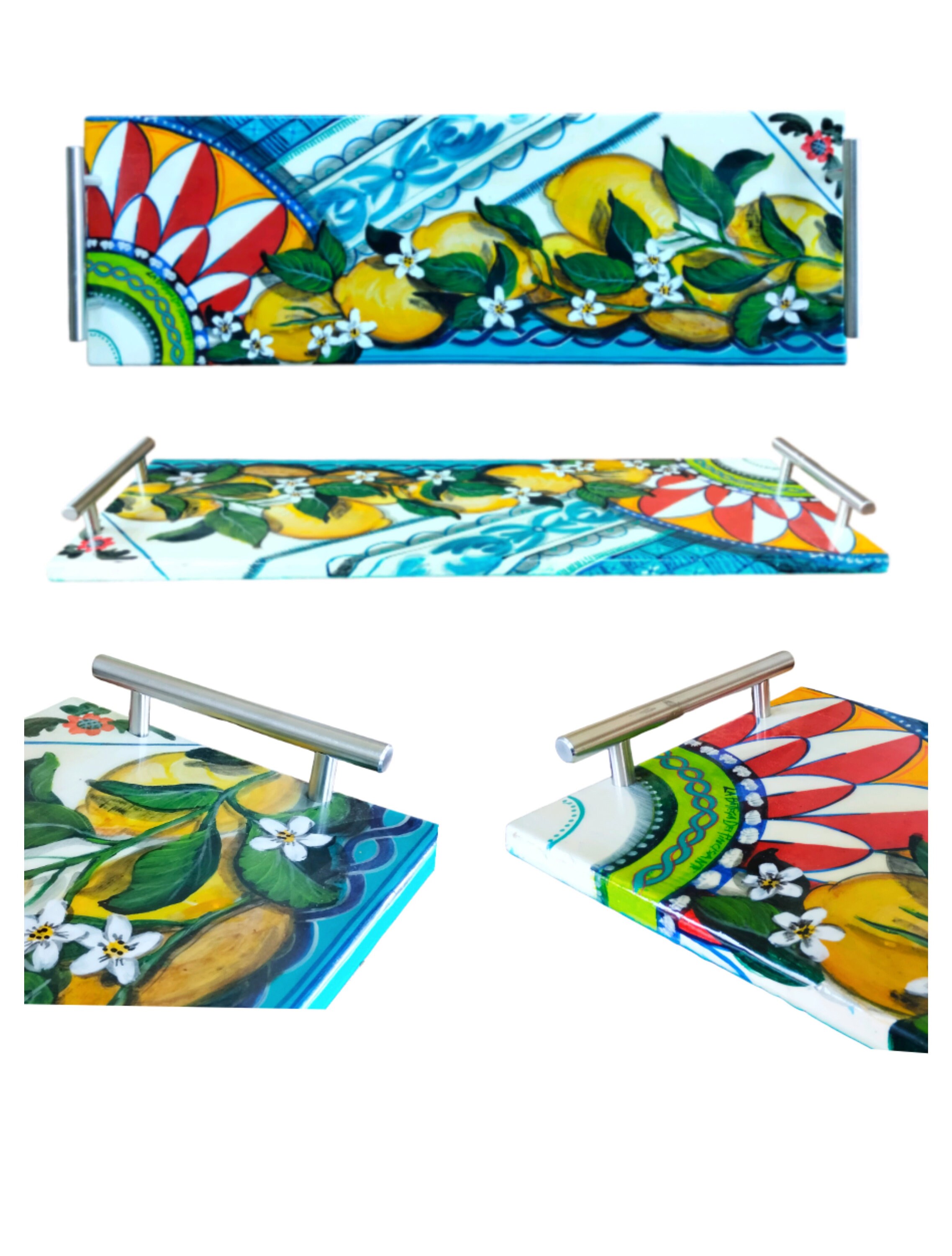 Sicily Wooden Tray Hand-decorated With Typical Sicilian Designs Lemons ...