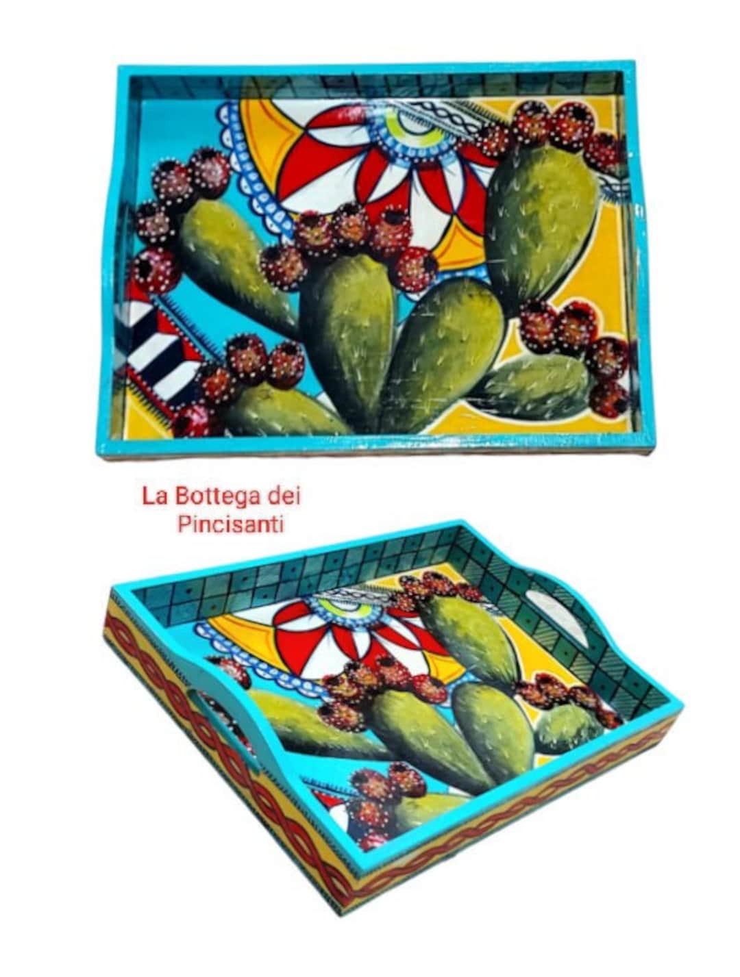 Sicily Tray in Hand-painted Wood With Typical Sicilian Designs Prickly ...