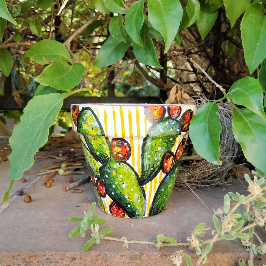 Terracotta Planter With Hand-painted Prickly Pears, Italian ...