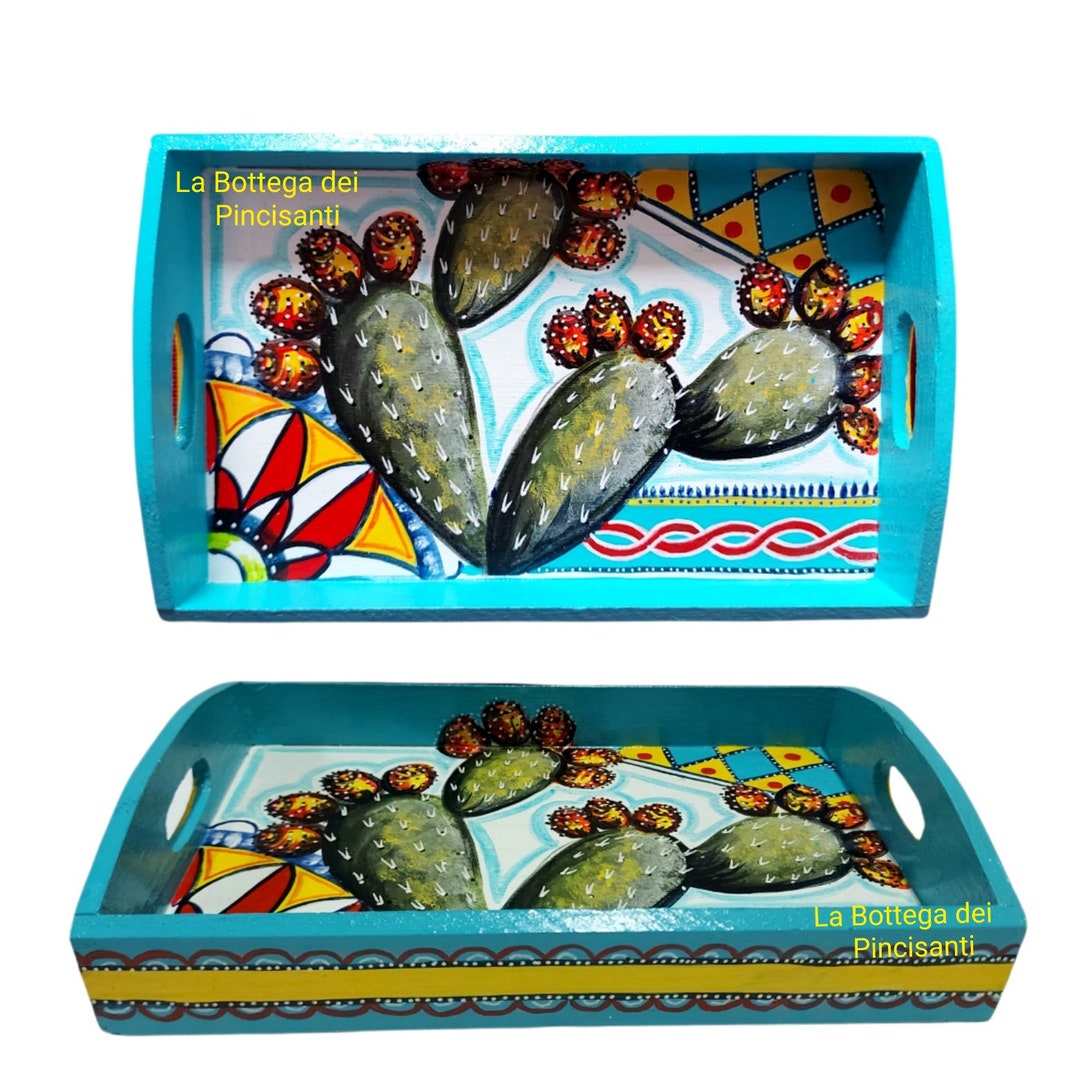 Sicily Tray in Hand-painted Wood With Typical Sicilian Designs Prickly ...