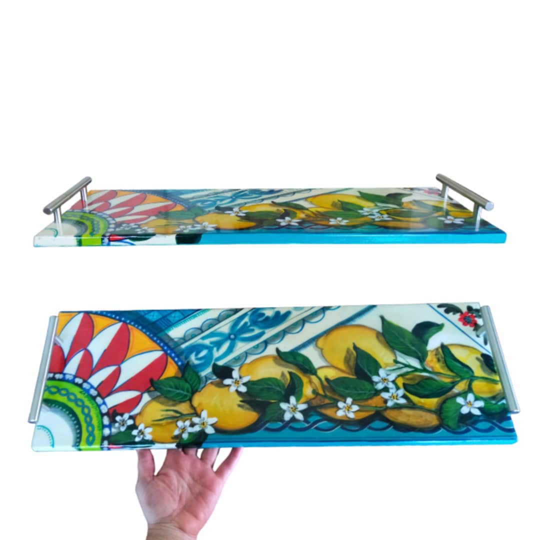 Sicily Wooden Tray Hand-decorated With Typical Sicilian Designs Lemons ...