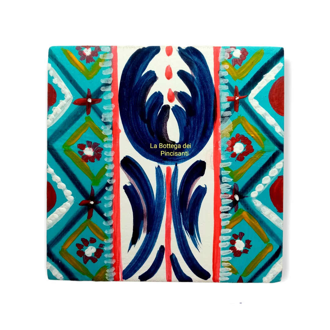 Plate / Picture With Majolica Hand-painted on Wood With Typical ...