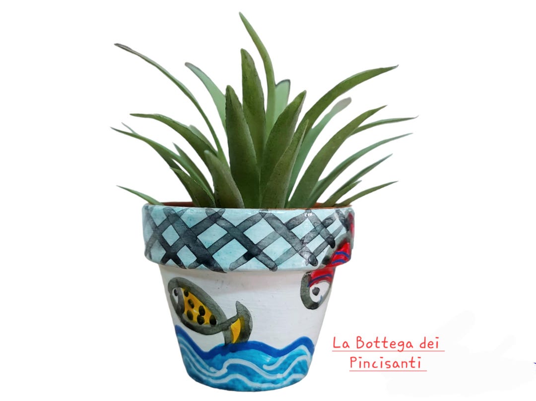 Vase, Terracotta Planter With Sea and Colorful Hand-painted Fish, Craft ...