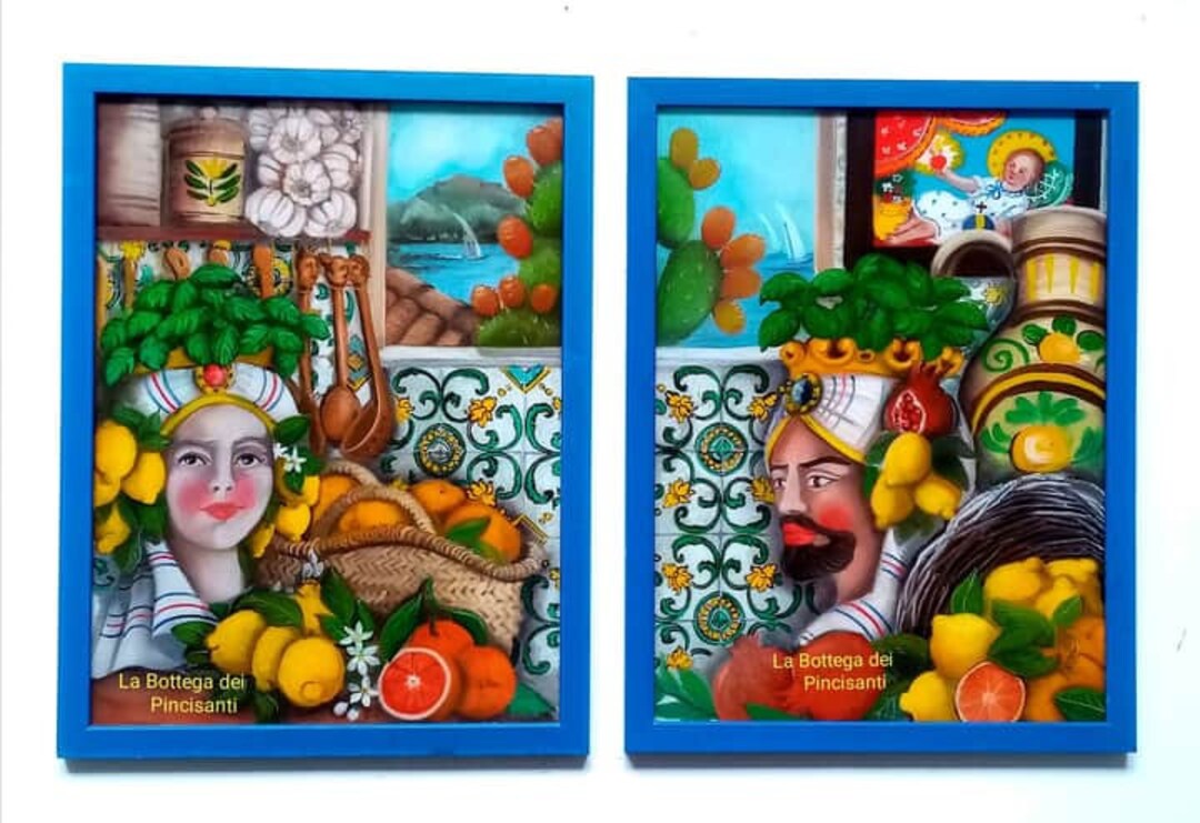 Pair of Hand-painted Glass Paintings. Sicilian Moor Heads, Legends of ...