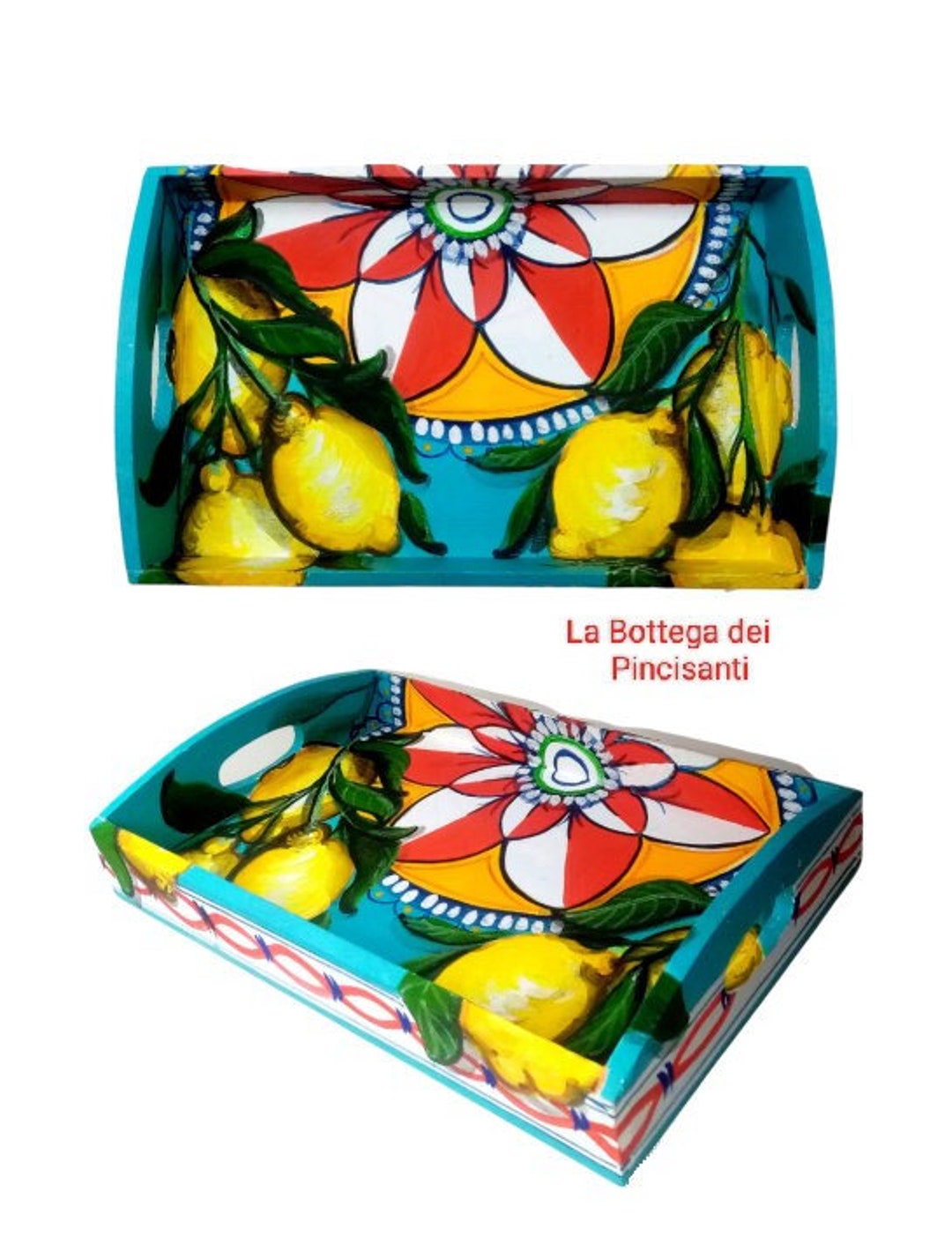 Lemons Sicily Wooden Tray Decorated by Hand With Typical Sicilian ...