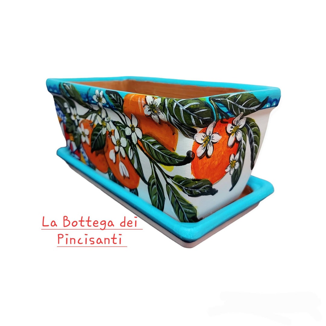 Planter, Hand-painted Vase With Oranges, Sicily Handcrafted Terracotta ...