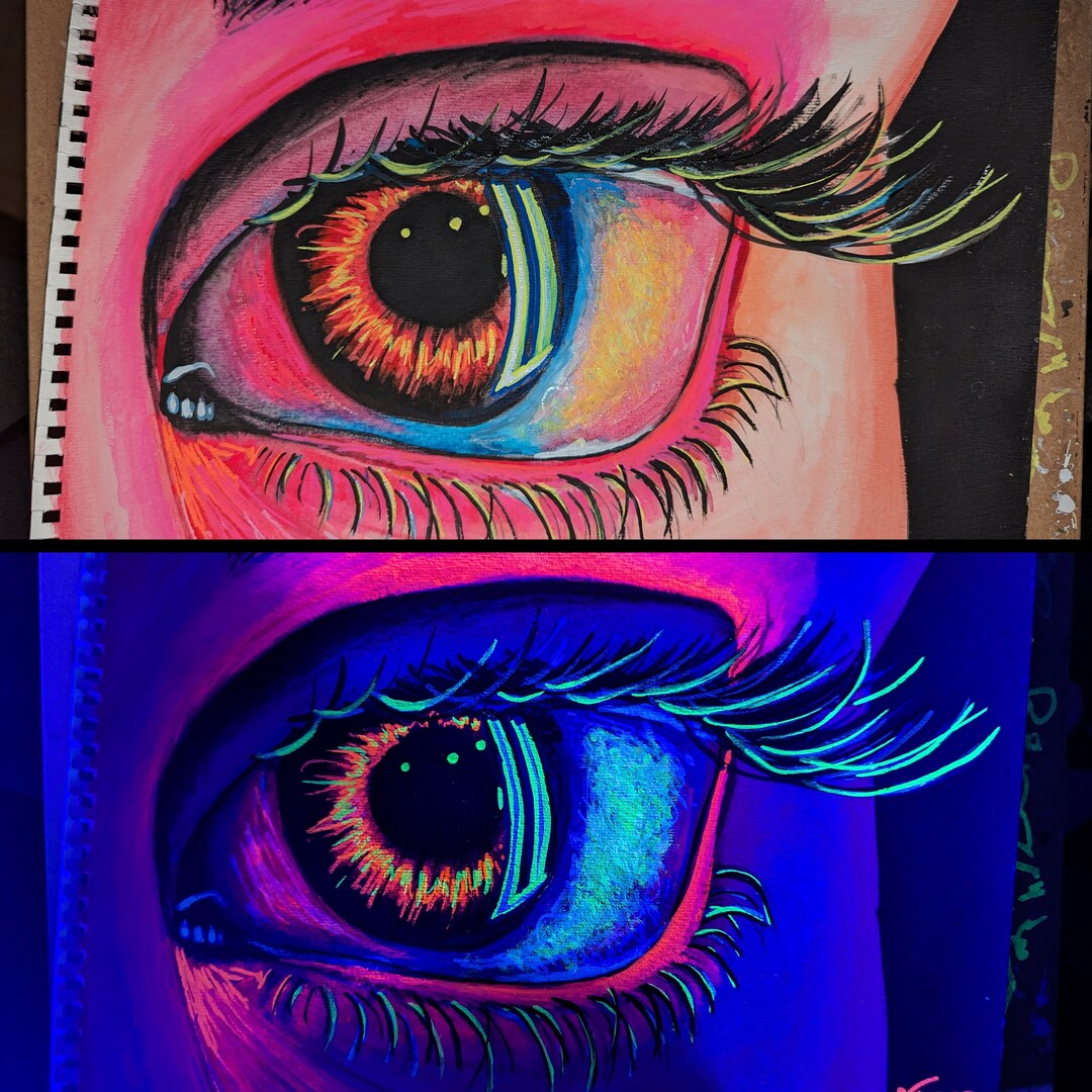 Neon Eye 9x12, Original Acrylic and Watercolor UV Reactive Blacklight ...