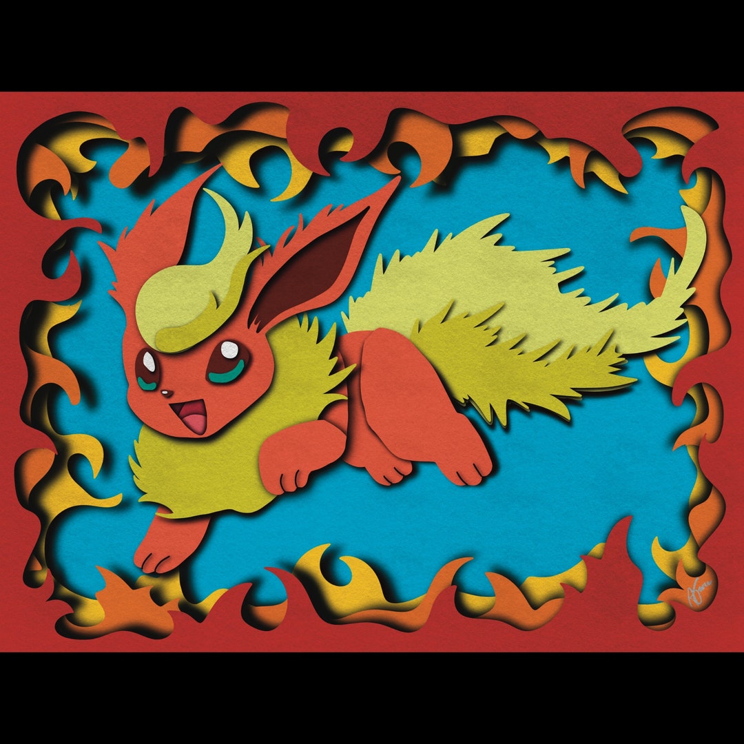Flareon Pokémon Art Print | Eevee Evolution Fire Portrait | Cute Anime ...