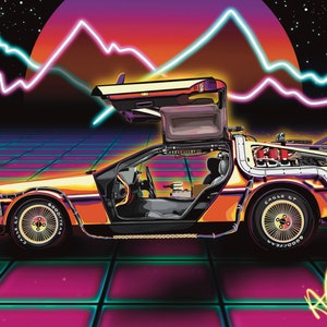 Delorean Artwork Bttf Art Print Poster Synthwave - Etsy