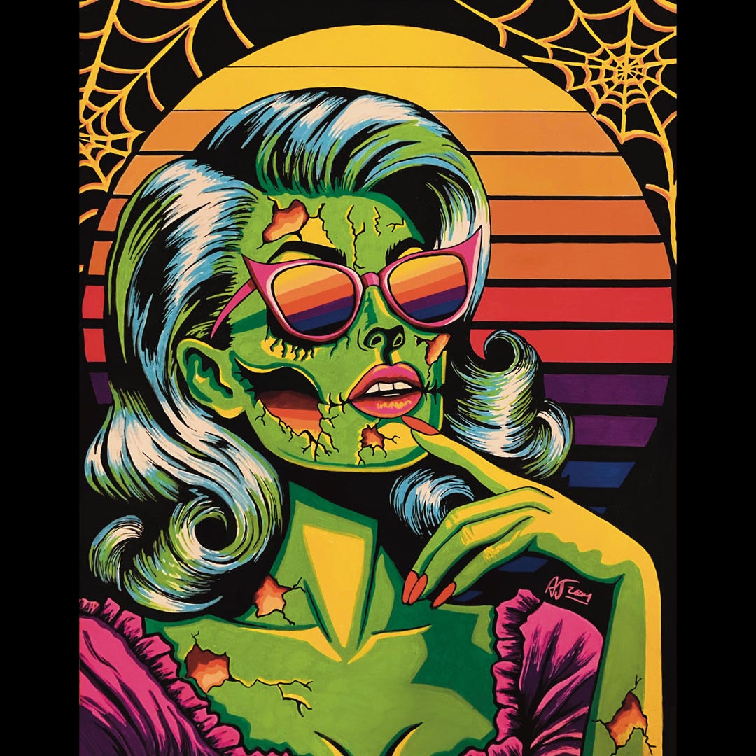 80s Zombie Retro Pinup Painting, Original Acrylic Painting - Etsy