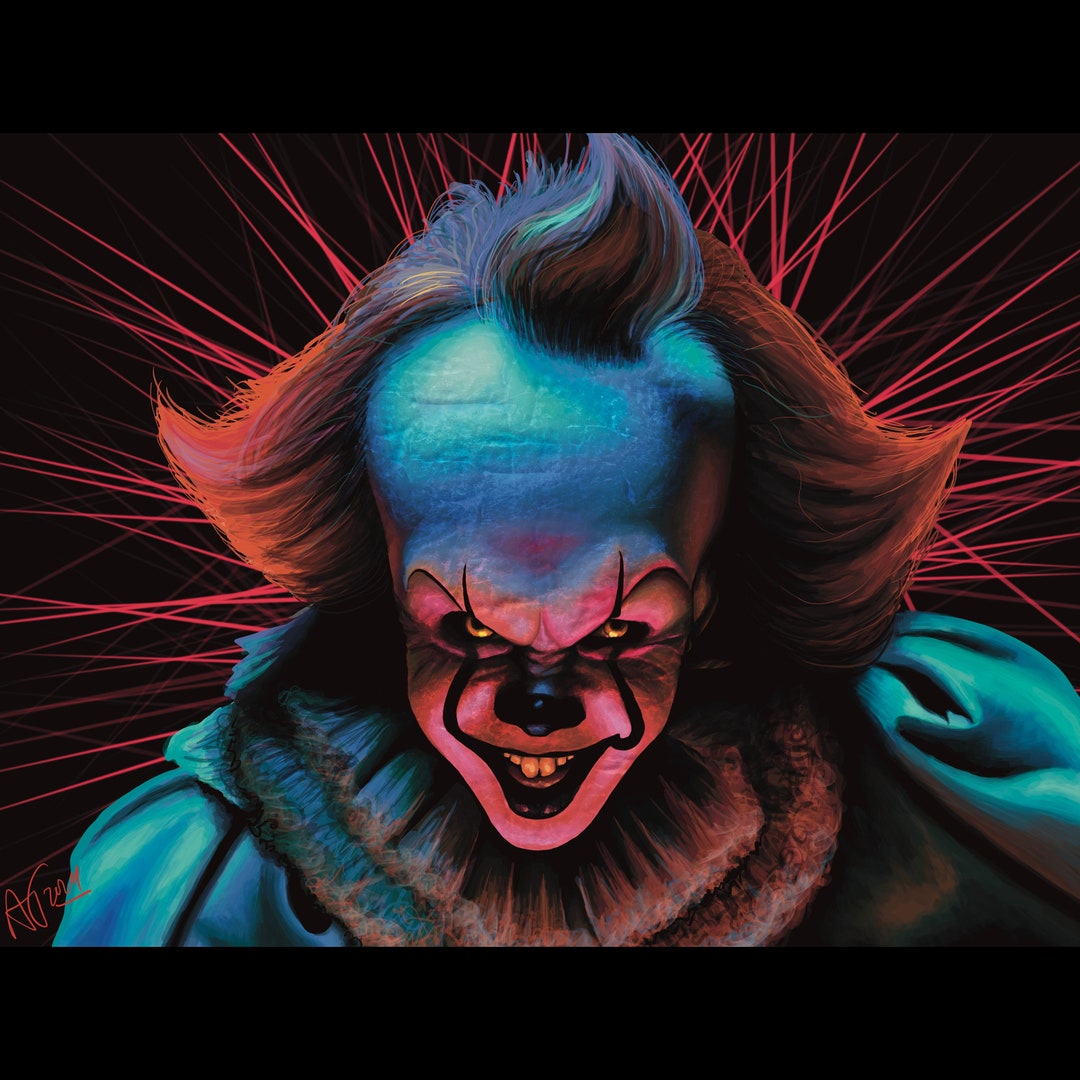 Pennywise Art Print | Neon Horror Clown Portrait | Retro Scary Movie ...