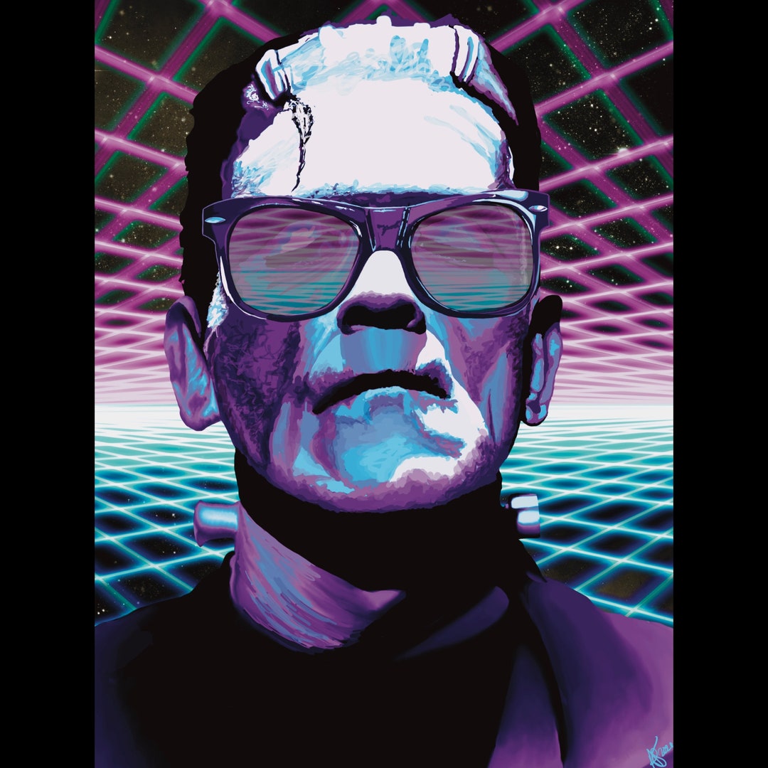 Frankenstein Poster Outrun Neon Art Illustration Print Universal ...