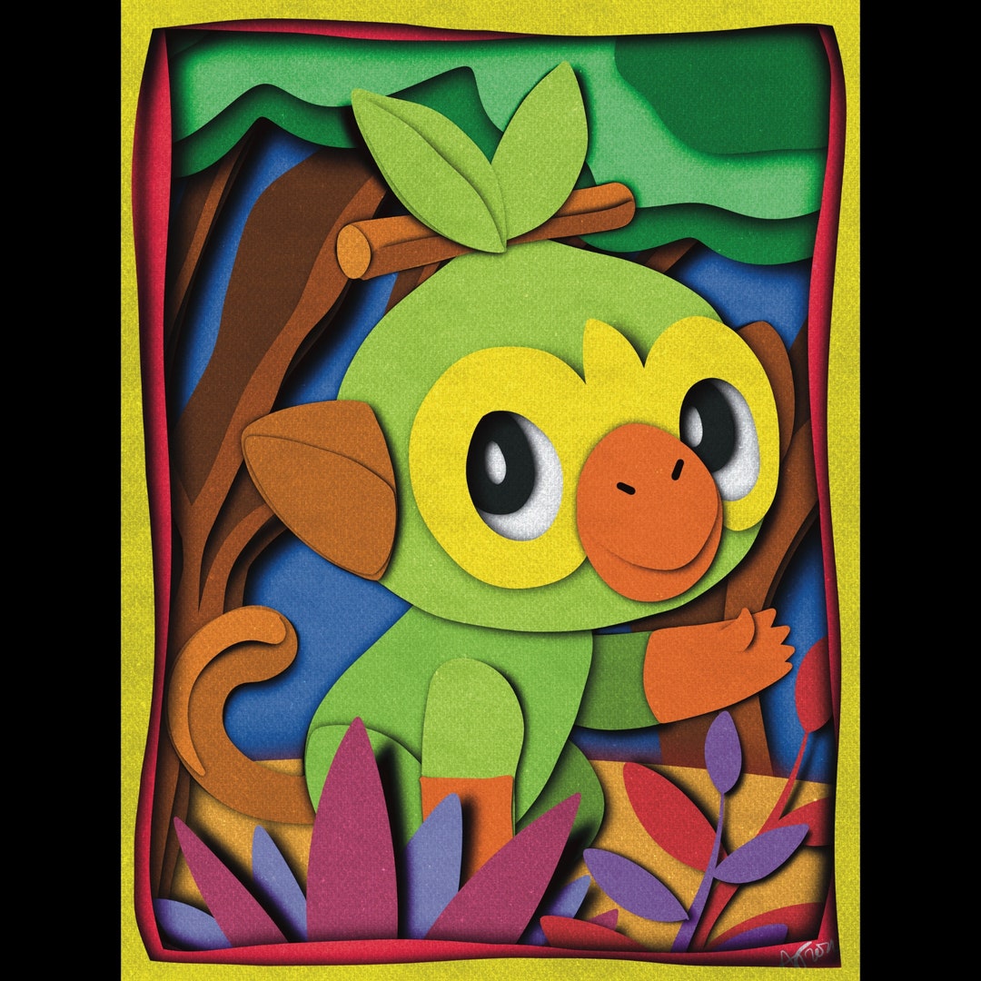 Pokemon Sword and Shield Starters Grookey Anime Art Print Poster Dorm ...
