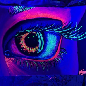 Neon Eye 9x12", Original Acrylic and Watercolor UV Reactive Blacklight ...