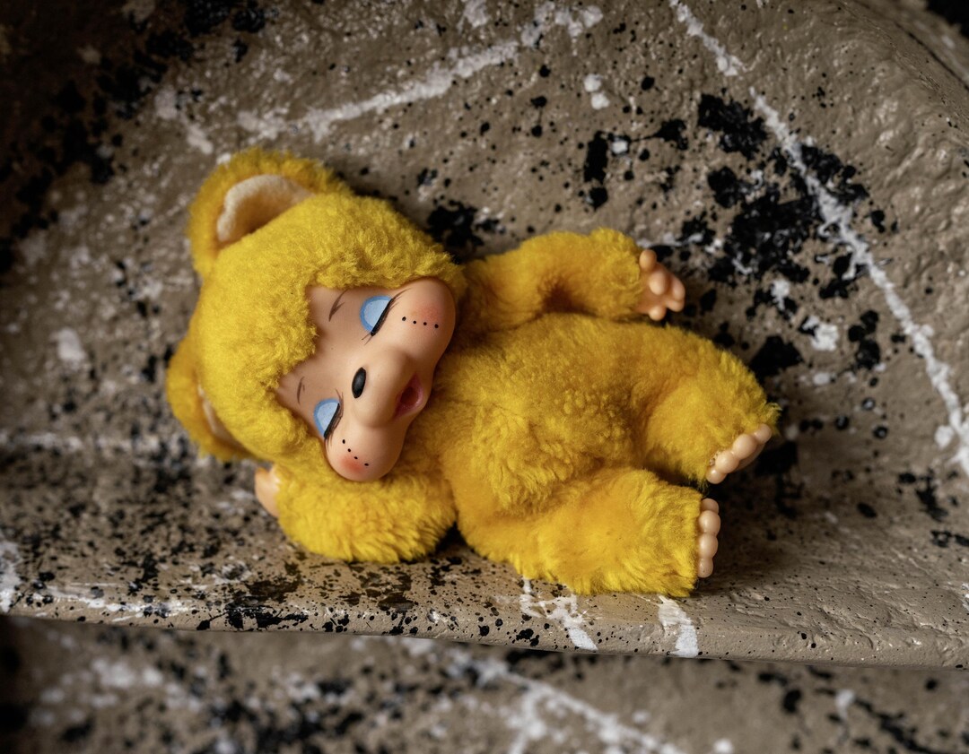 Sleeping Yellow Nyami – Rare Monchhichi Plush by Sekiguchi – Kawaii ...