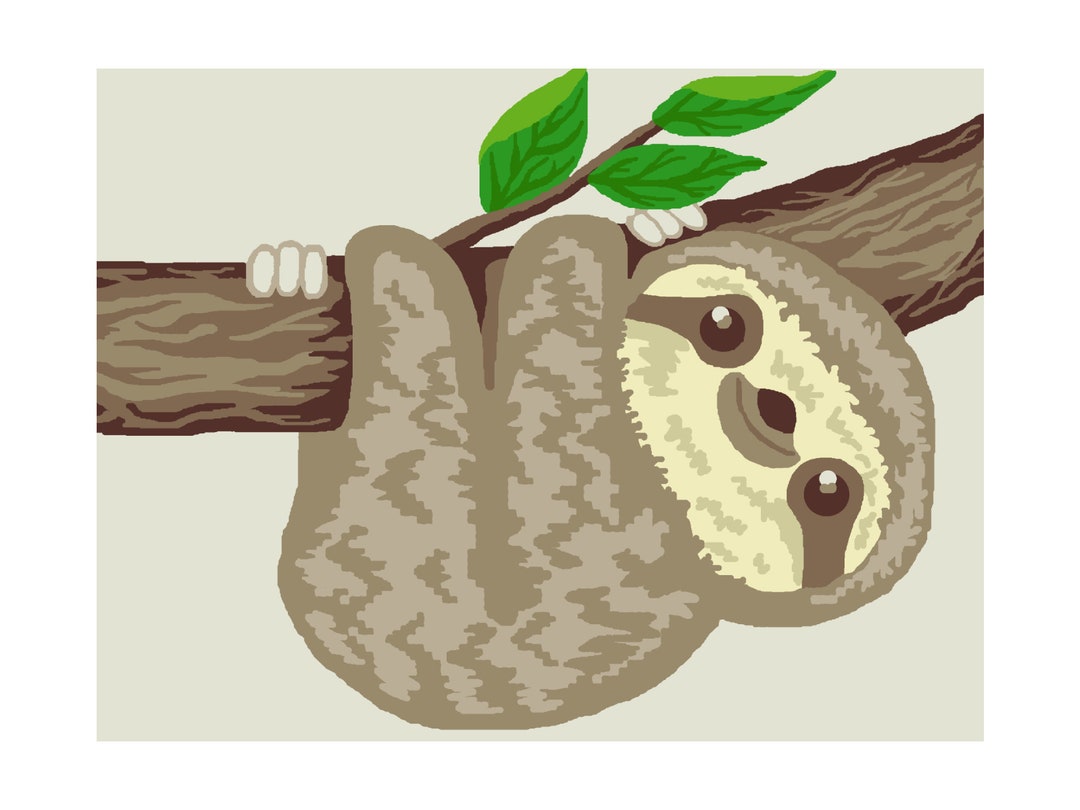 Painting by the Number Sloth PDF, for Adults Kids Easy Printable Cute ...