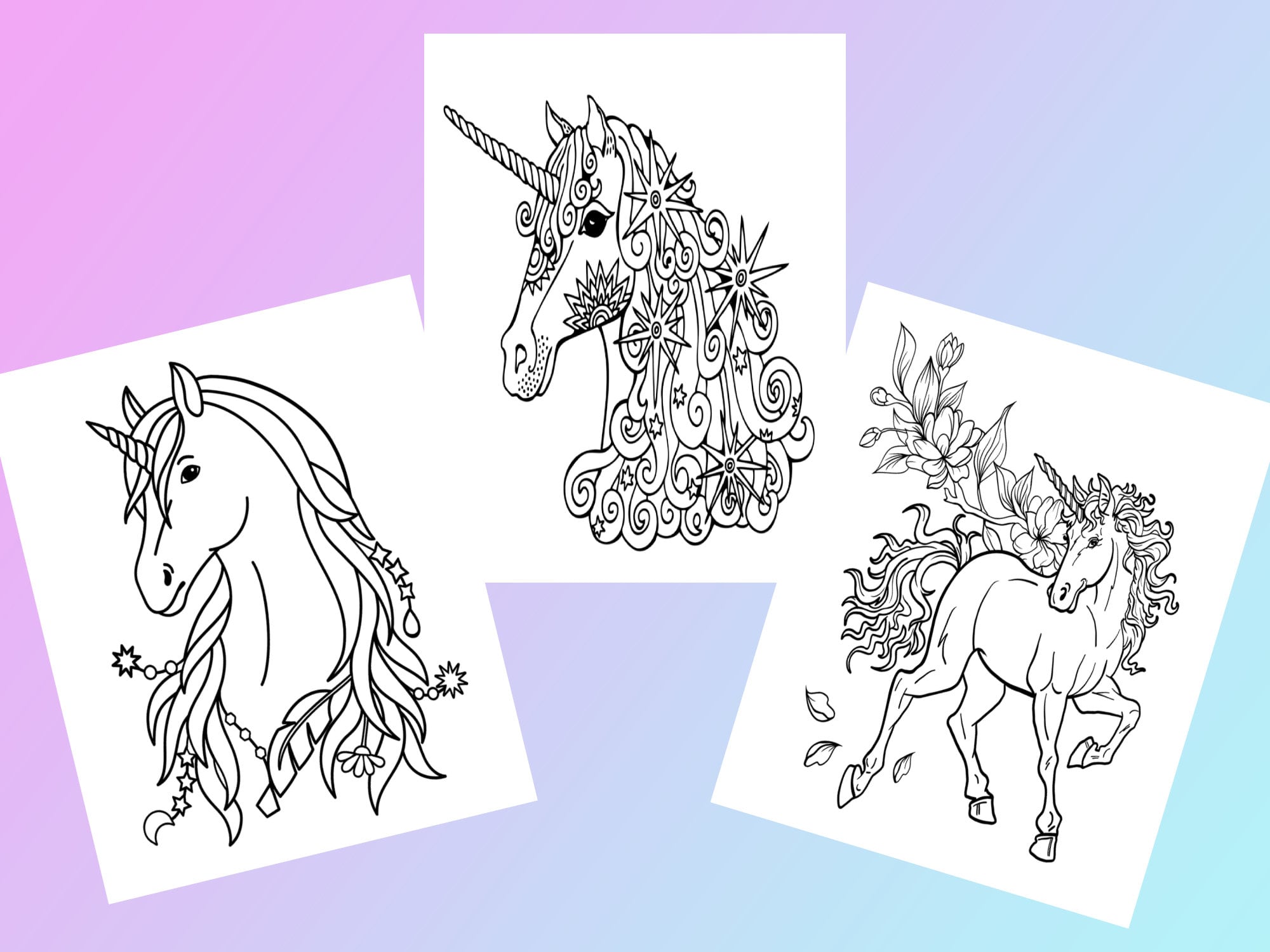 Coloring Pages Unicorns PDF Printable Cute Easy Unicorn - Etsy