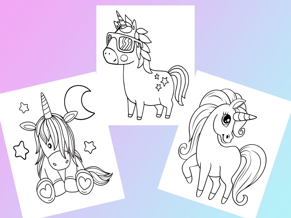 Coloring Pages Unicorns PDF Printable Cute Easy Unicorn - Etsy