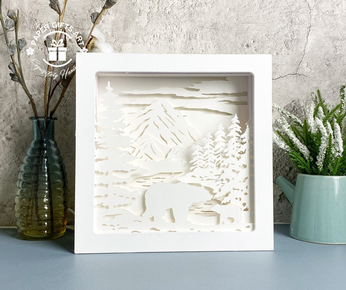 Bear in the Forest Shadow Box, SVG Animal Shadow Box, 3D Paper Cut ...
