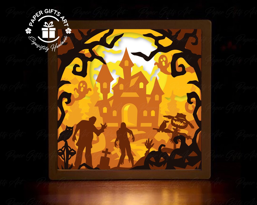 Zombies Halloween 3D - Shadow Box Template - Haunted House - Halloween ...