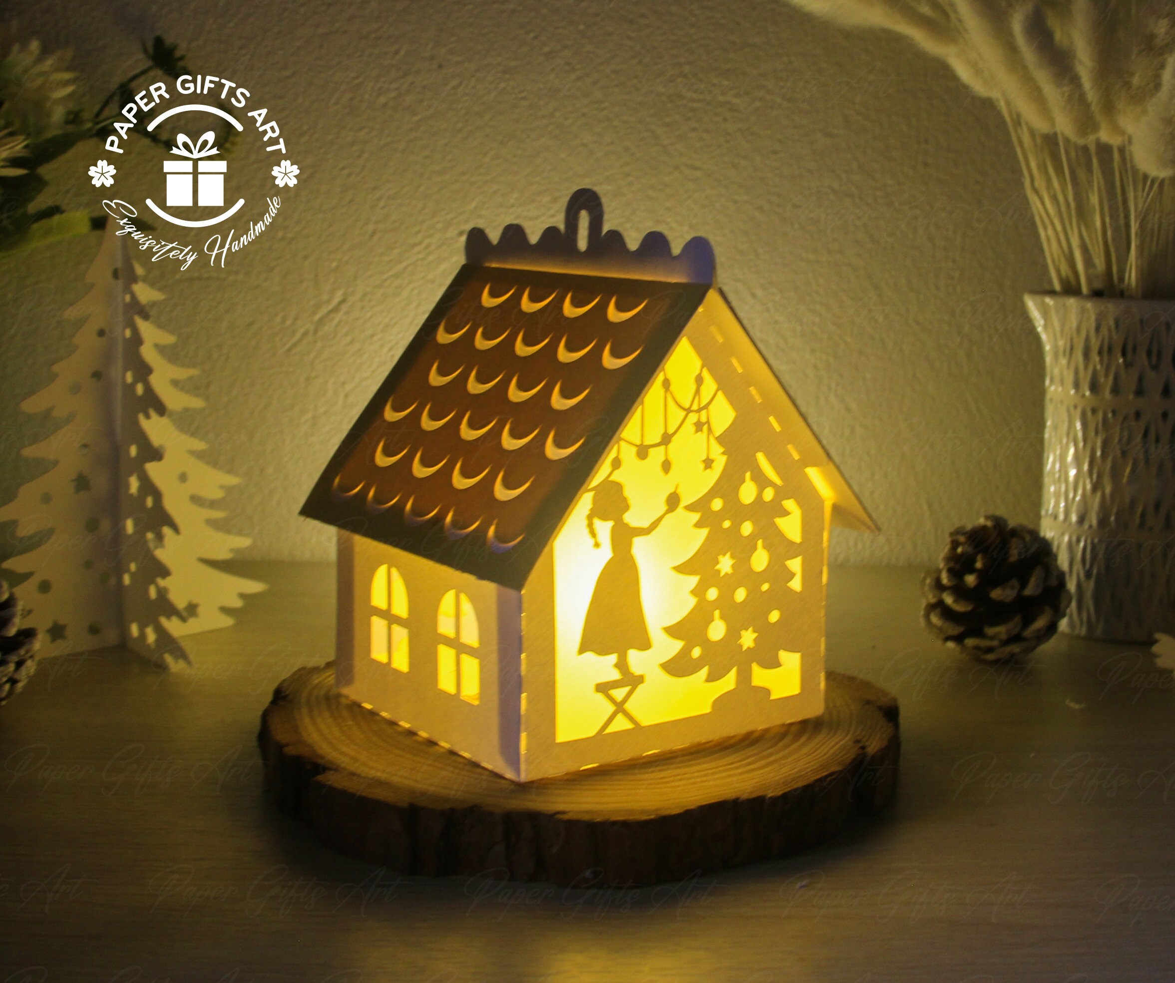 Combo 3 Mini House Paper Cut SVG - Paper Cut Lamp Merry Christmas ...