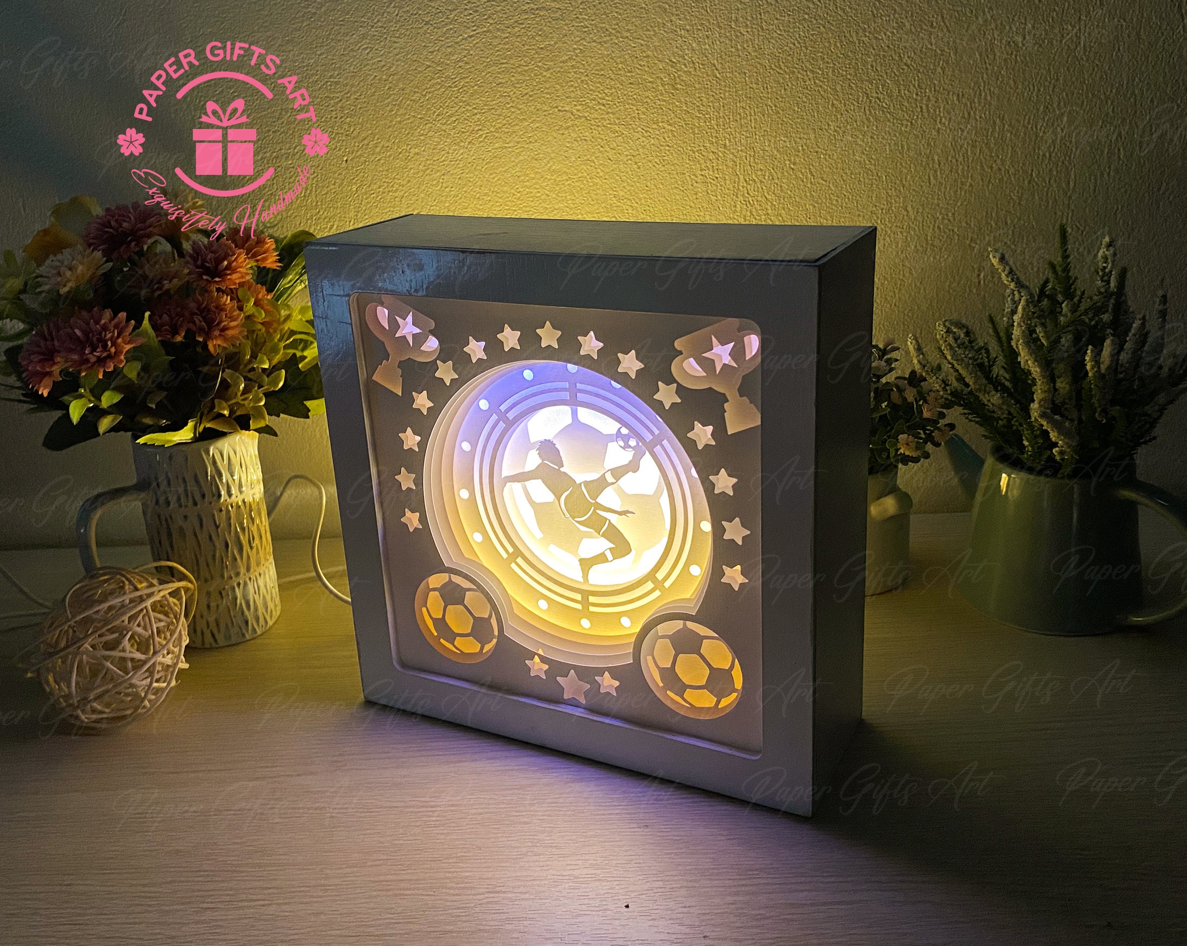 Soccer 3D Paper Cut Light Box Sports Template File SVG File Digital ...