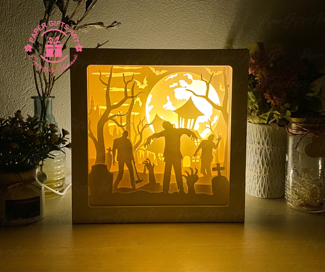 Halloween Zombie Paper Cut Light Box Template, Shadow Box, 3D Papercut ...