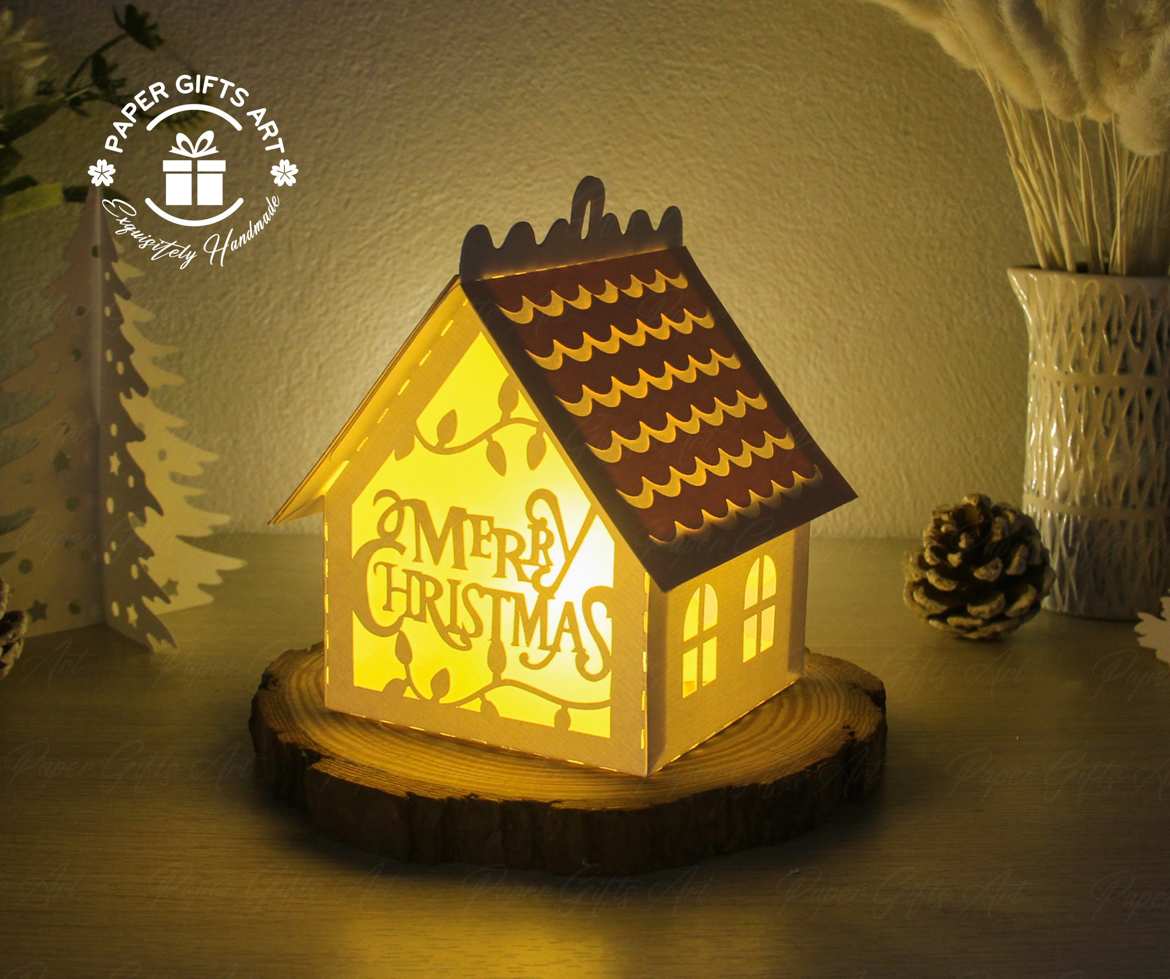 Combo 3 Mini House Paper Cut SVG - Paper Cut Lamp Merry Christmas ...
