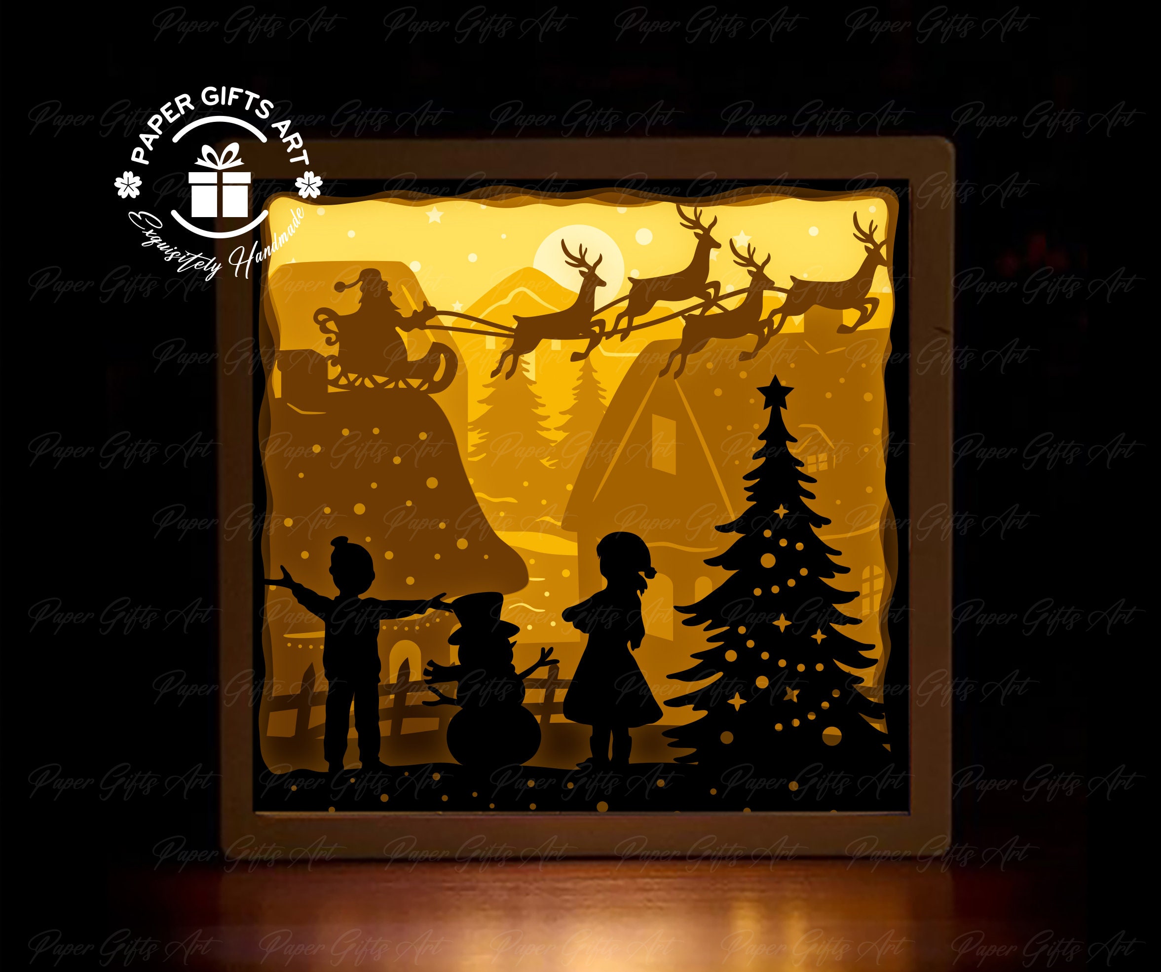 Merry Christmas Shadow Box Shadow Box Paper Cut Light Box Template 3D ...