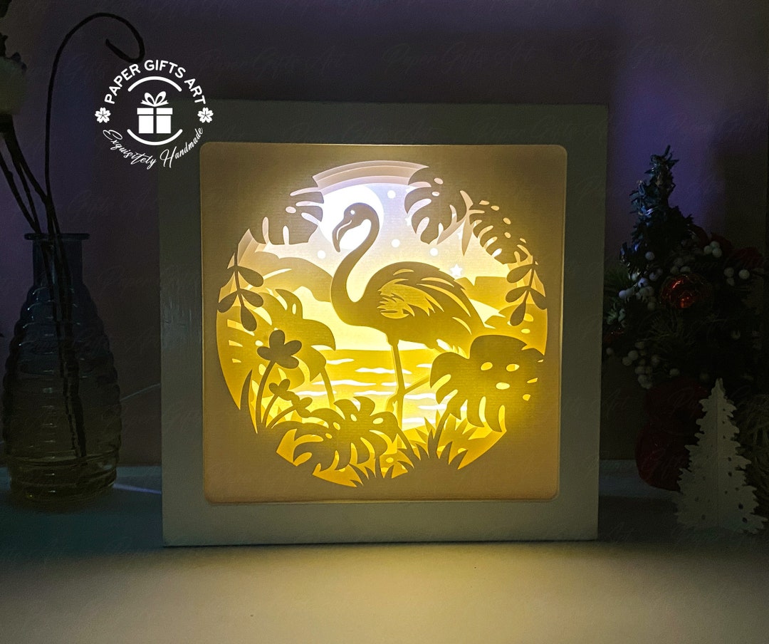 Flamingo Shadow Box - Paper Cut Shadow Box - Light Box Template - 3D ...