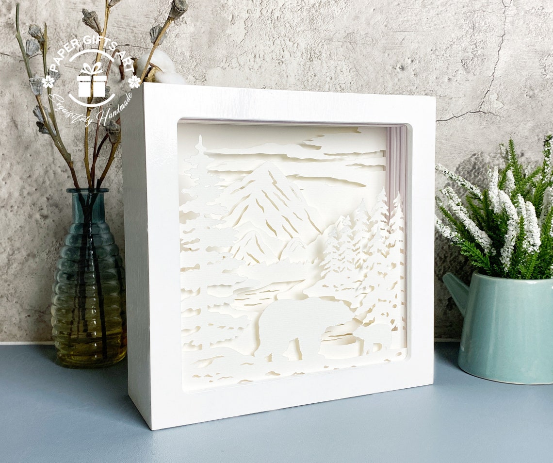 Bear in the Forest Shadow Box, SVG Animal Shadow Box, 3D Paper Cut ...