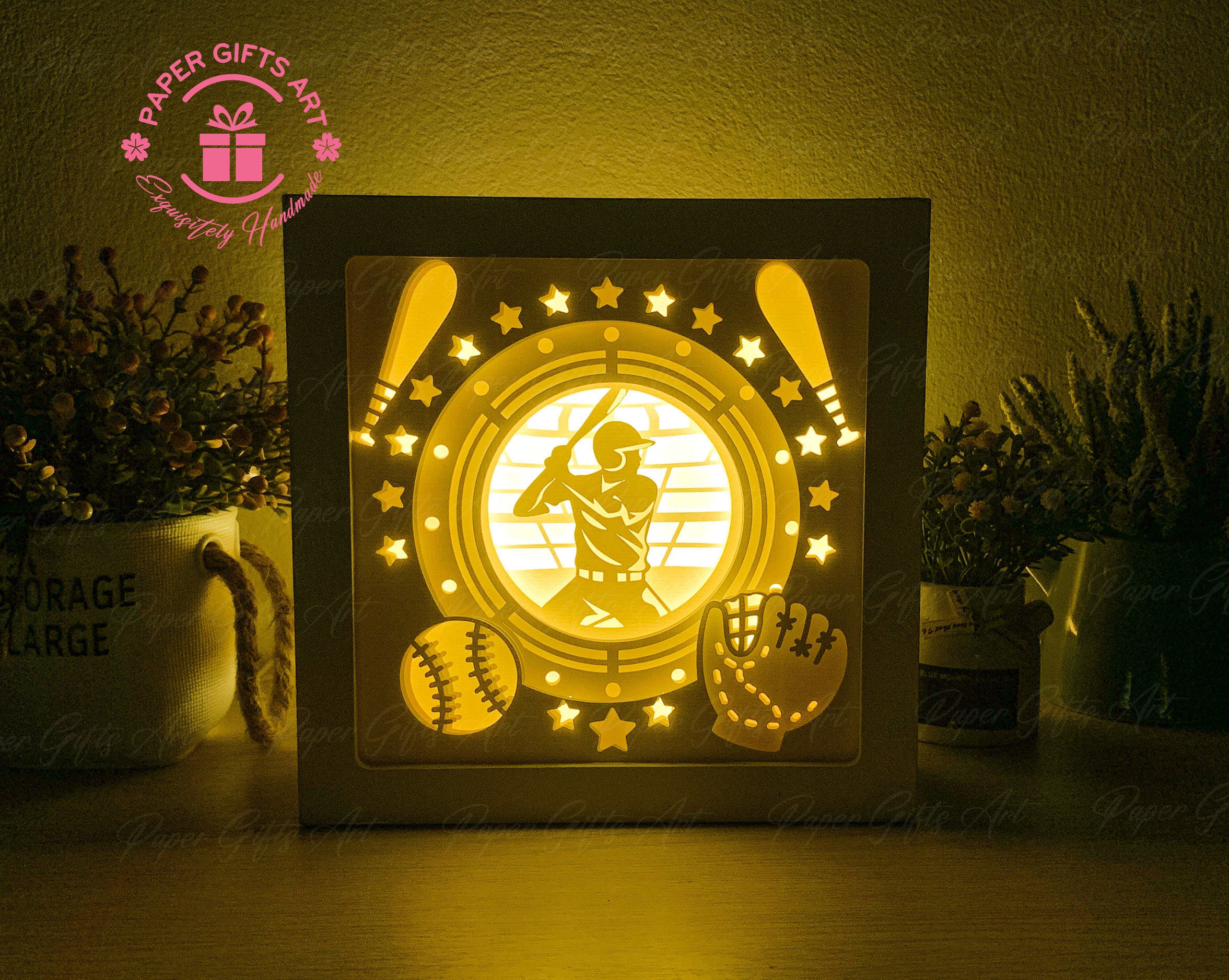 Baseball Light Box - Sports Paper Cut Shadow Box Template - SVG File ...