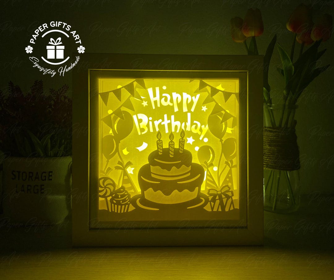 Happy Birthday Shadow Box SVG Template- Paper Cut Lightbox - 3dcutting ...