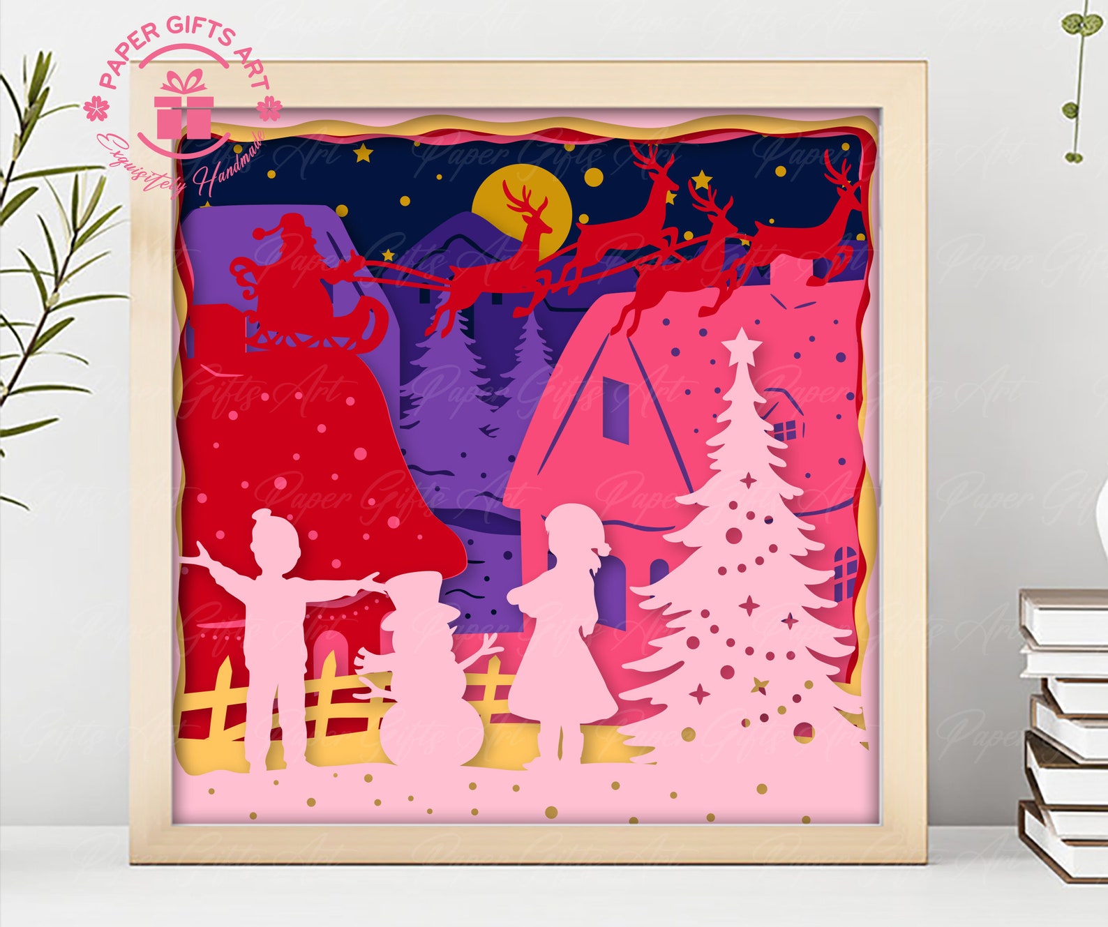 Merry Christmas Shadow Box Shadow Box Paper Cut Light Box Template 3D ...