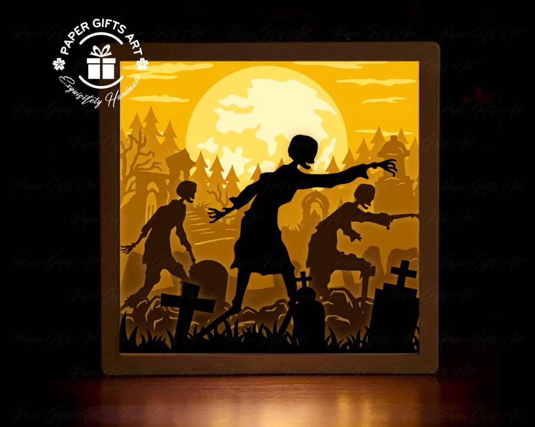 Halloween Zombie Clipart ,ghost Cemetery, Shadow Box Files, Paper Cut ...