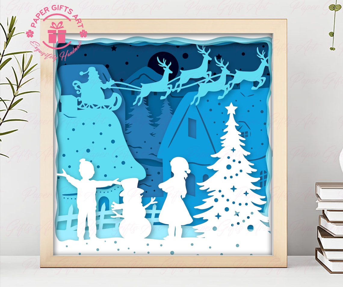 Merry Christmas Shadow Box Shadow Box Paper Cut Light Box Template 3D ...