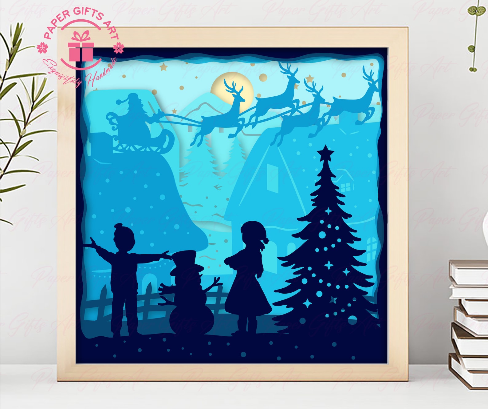 Merry Christmas Shadow Box Shadow Box Paper Cut Light Box Template 3D ...