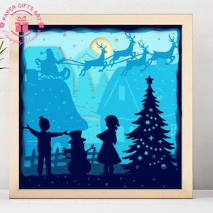 Merry Christmas Shadow Box - Shadow Box Paper Cut - Light Box Template ...