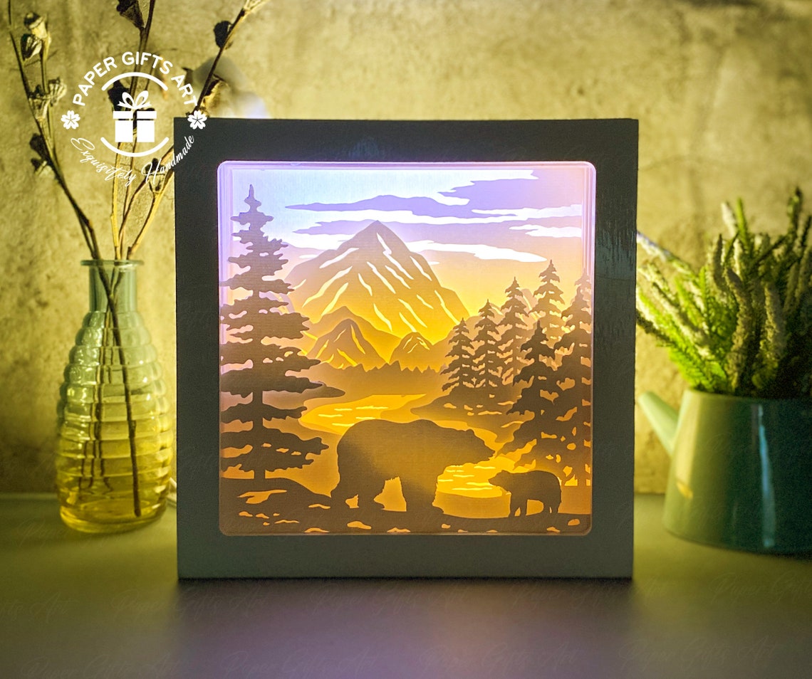 Bear in the Forest Shadow Box, SVG Animal Shadow Box, 3D Paper Cut ...