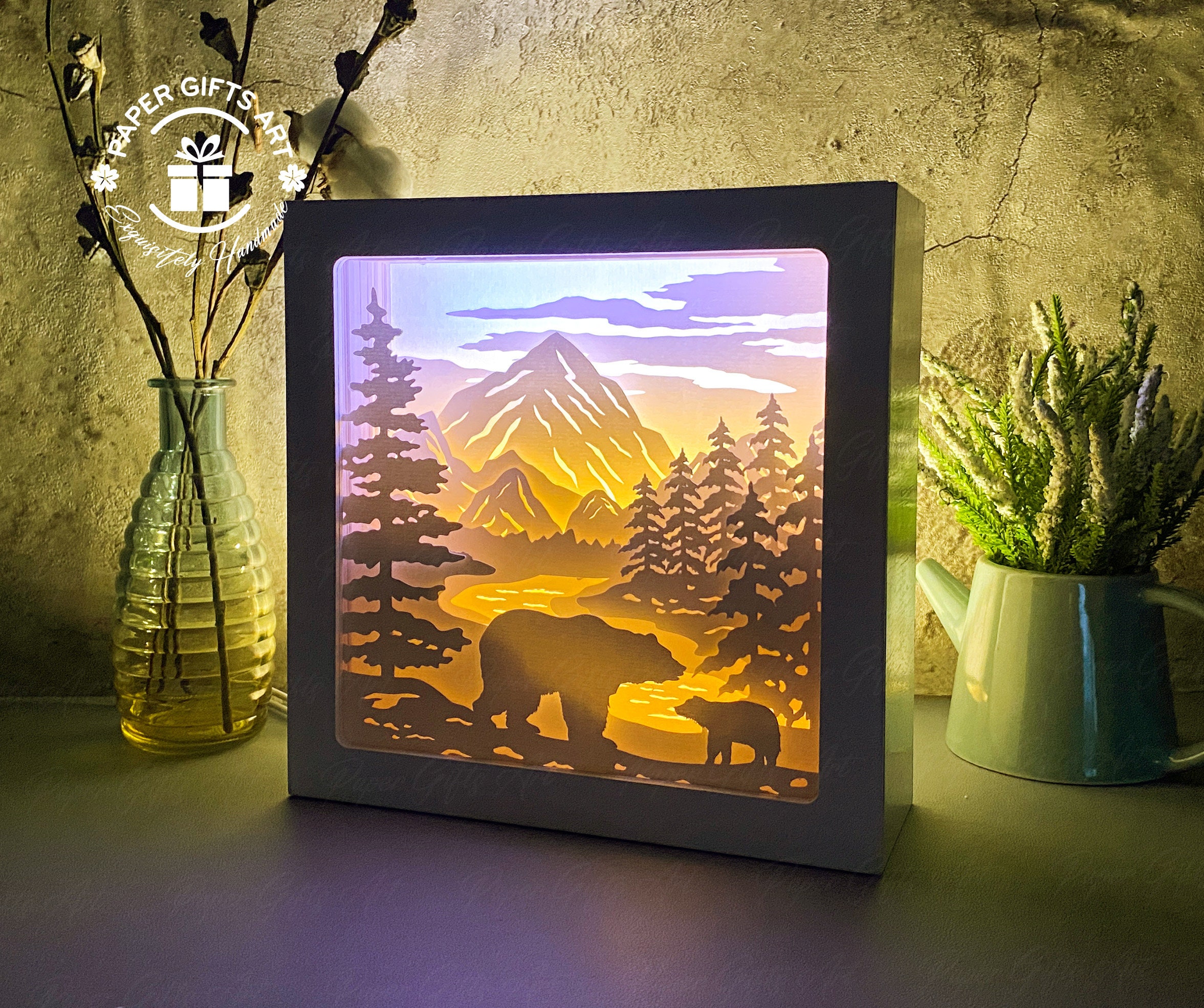 Bear in the Forest Shadow Box, SVG Animal Shadow Box, 3D Paper Cut ...