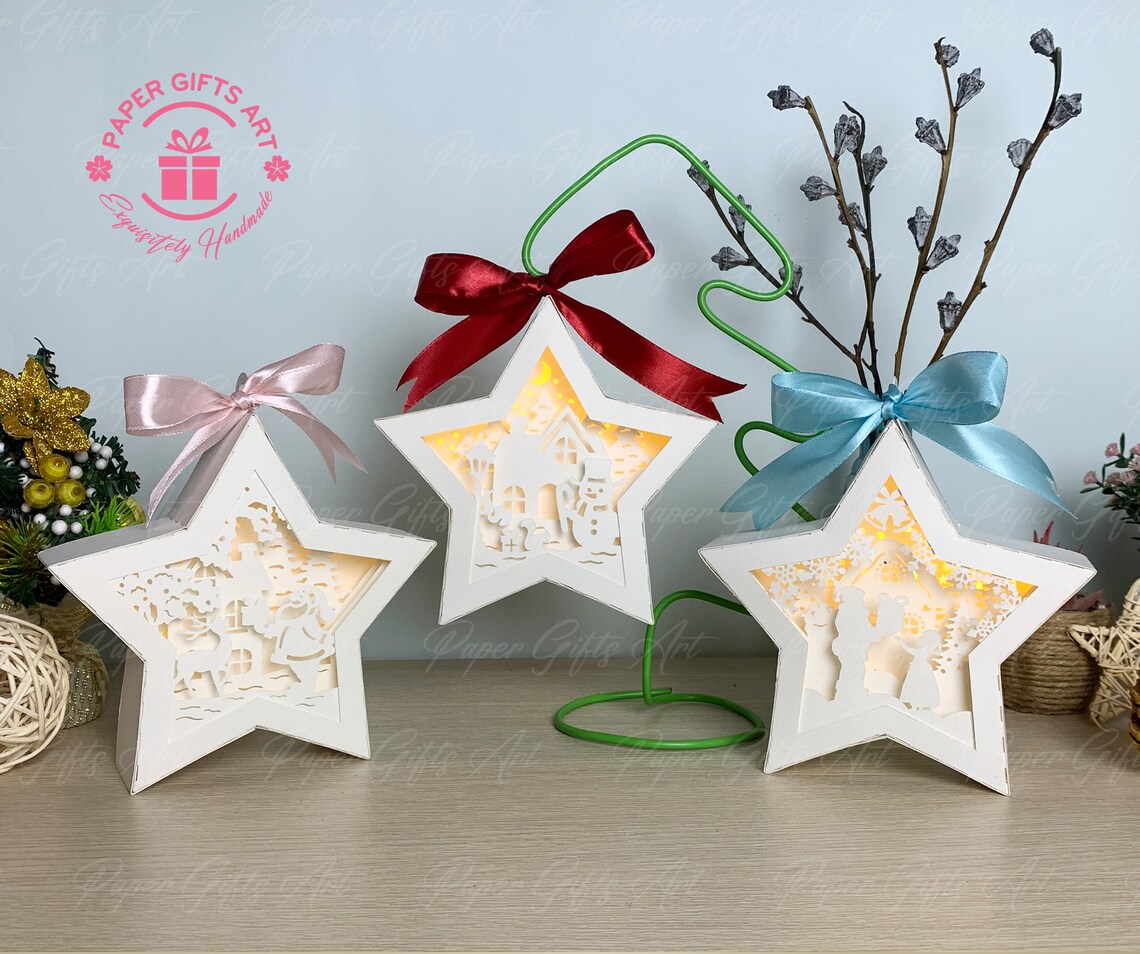 Combo 3 Star SVG Paper Cut Star Template for Merry Christmas - Etsy