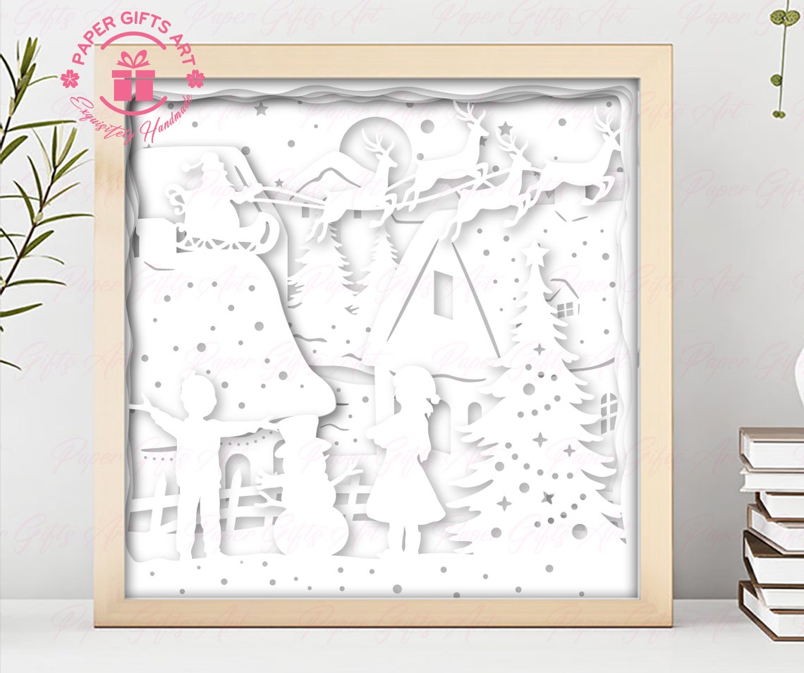Merry Christmas Shadow Box Shadow Box Paper Cut Light Box Template 3D ...