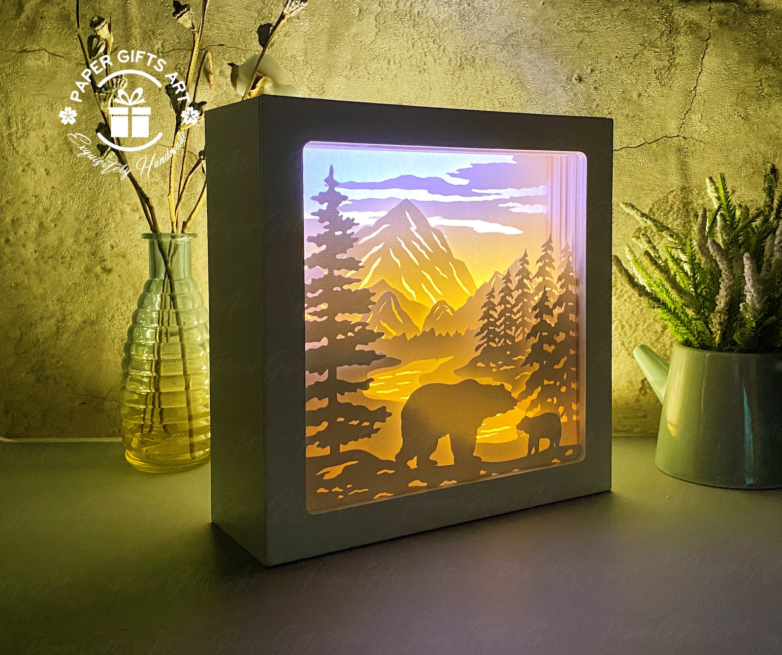 Bear in the Forest Shadow Box, SVG Animal Shadow Box, 3D Paper Cut ...
