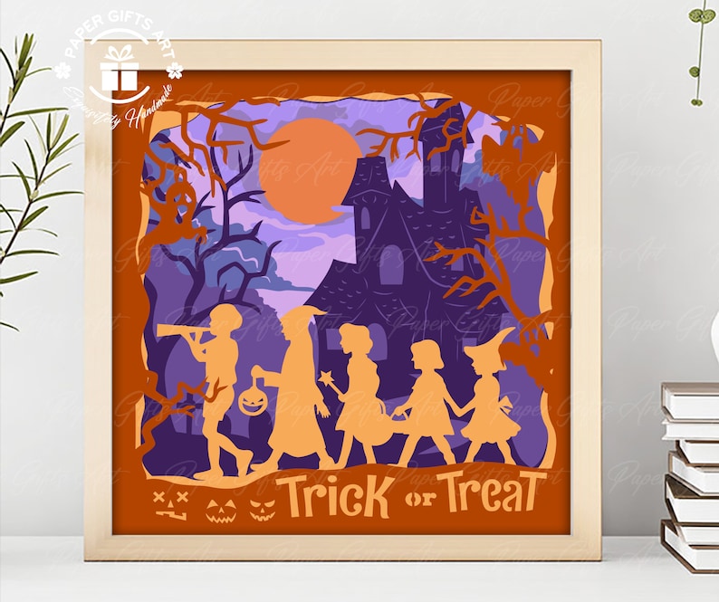 Halloween Trick or Treat Light Box 8x8 Inch Paper Cutting - Etsy