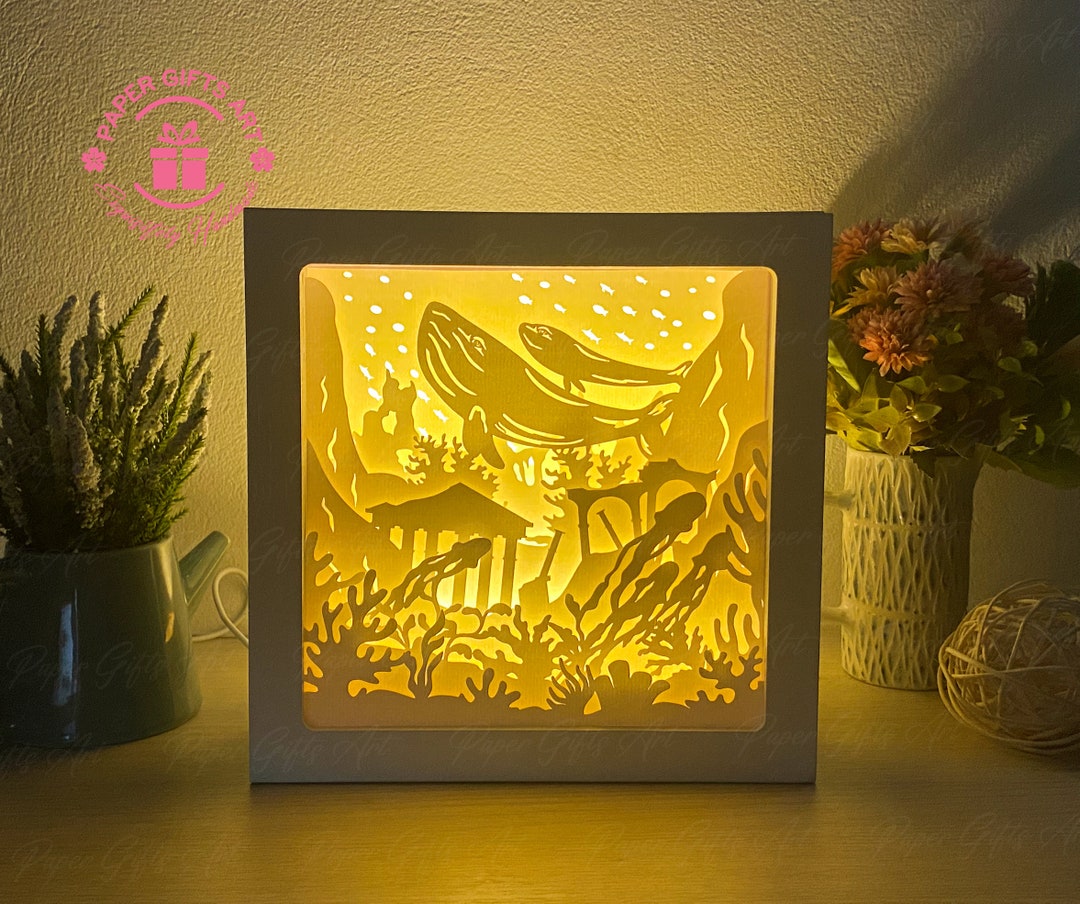 Whale in the Ocean Light Box Template,3d Whale Paper Cut Light Box DIY ...