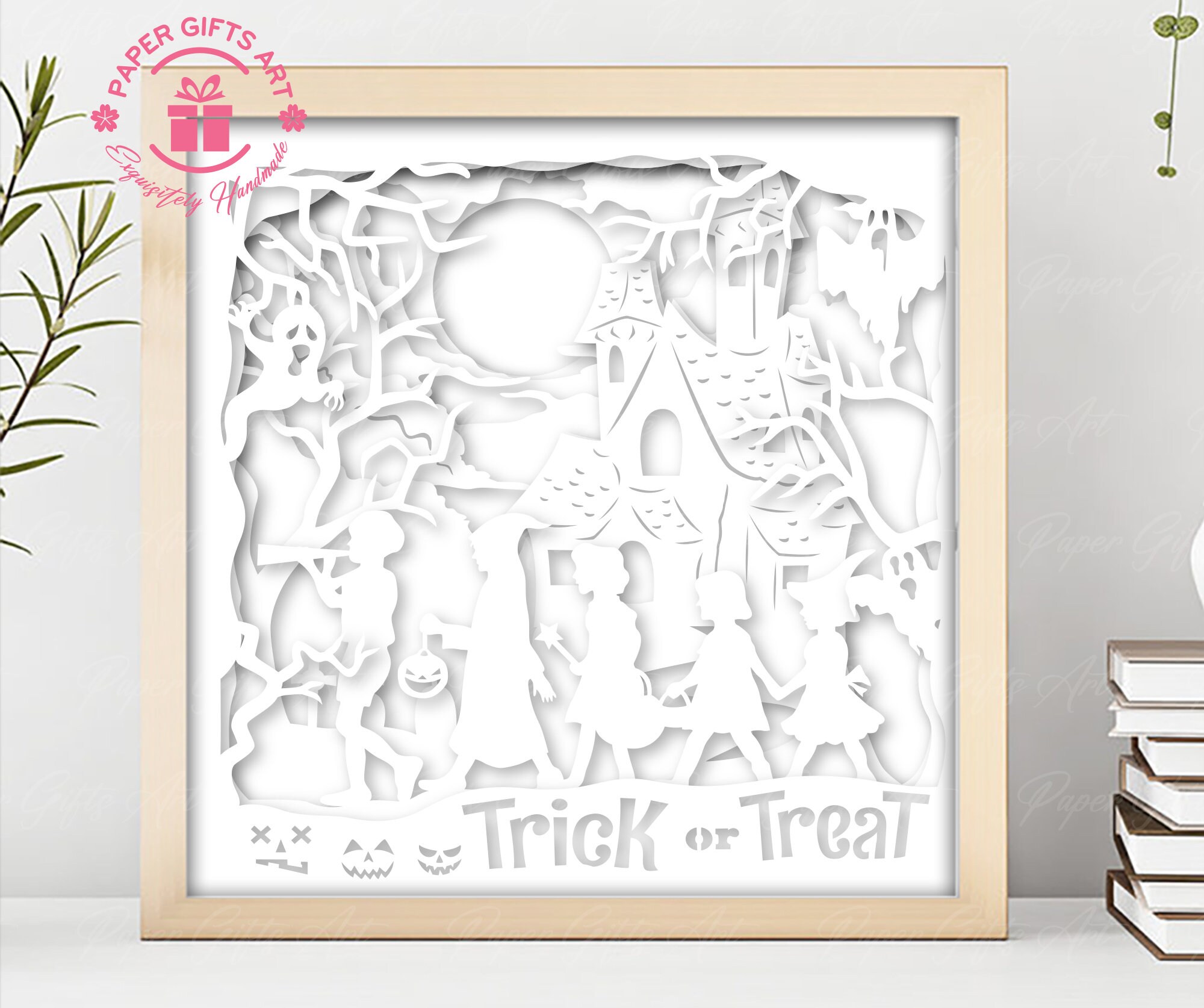 Halloween Trick or Treat Light Box 8x8 Inch Paper Cutting - Etsy