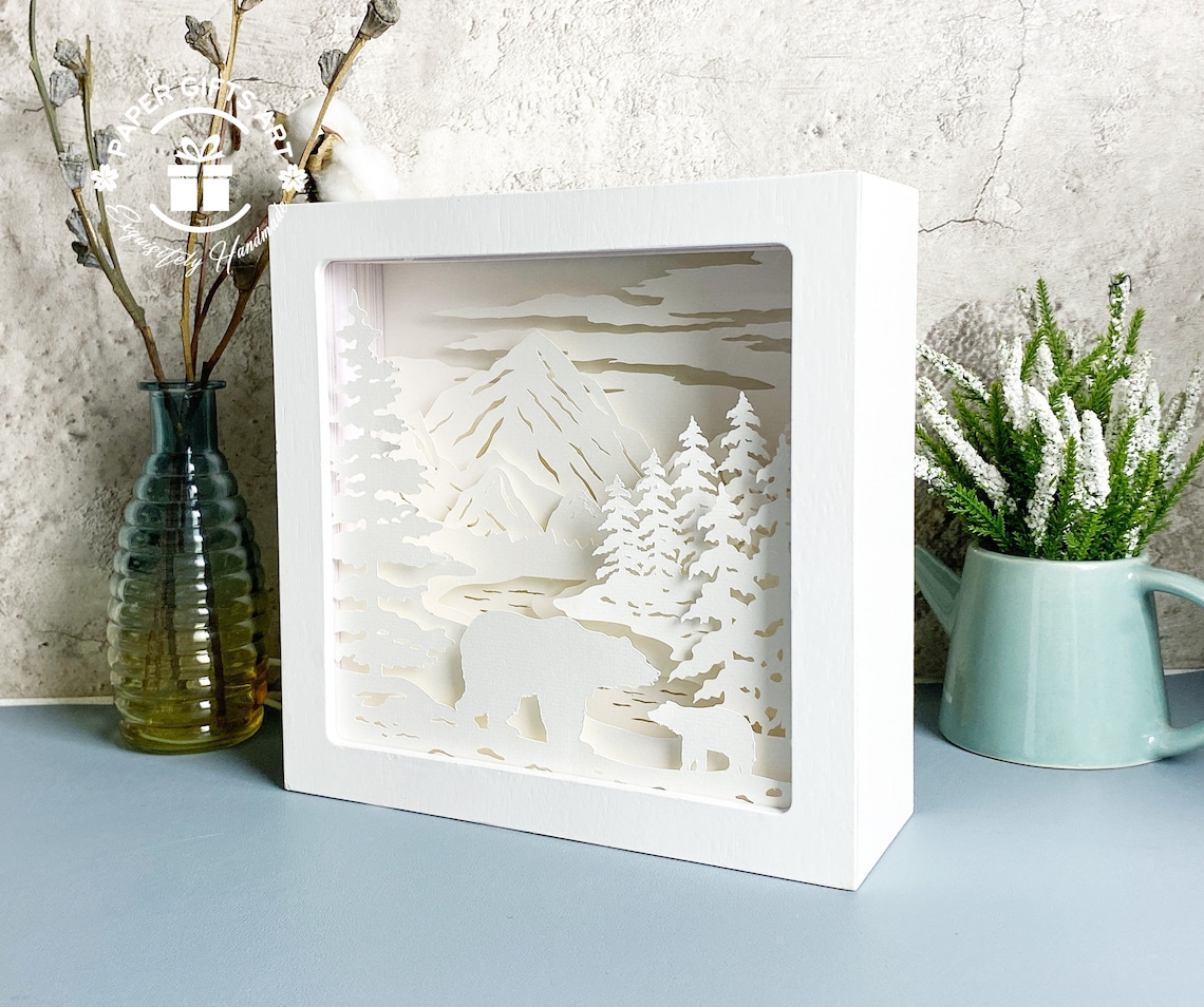 Bear in the Forest Shadow Box, SVG Animal Shadow Box, 3D Paper Cut ...