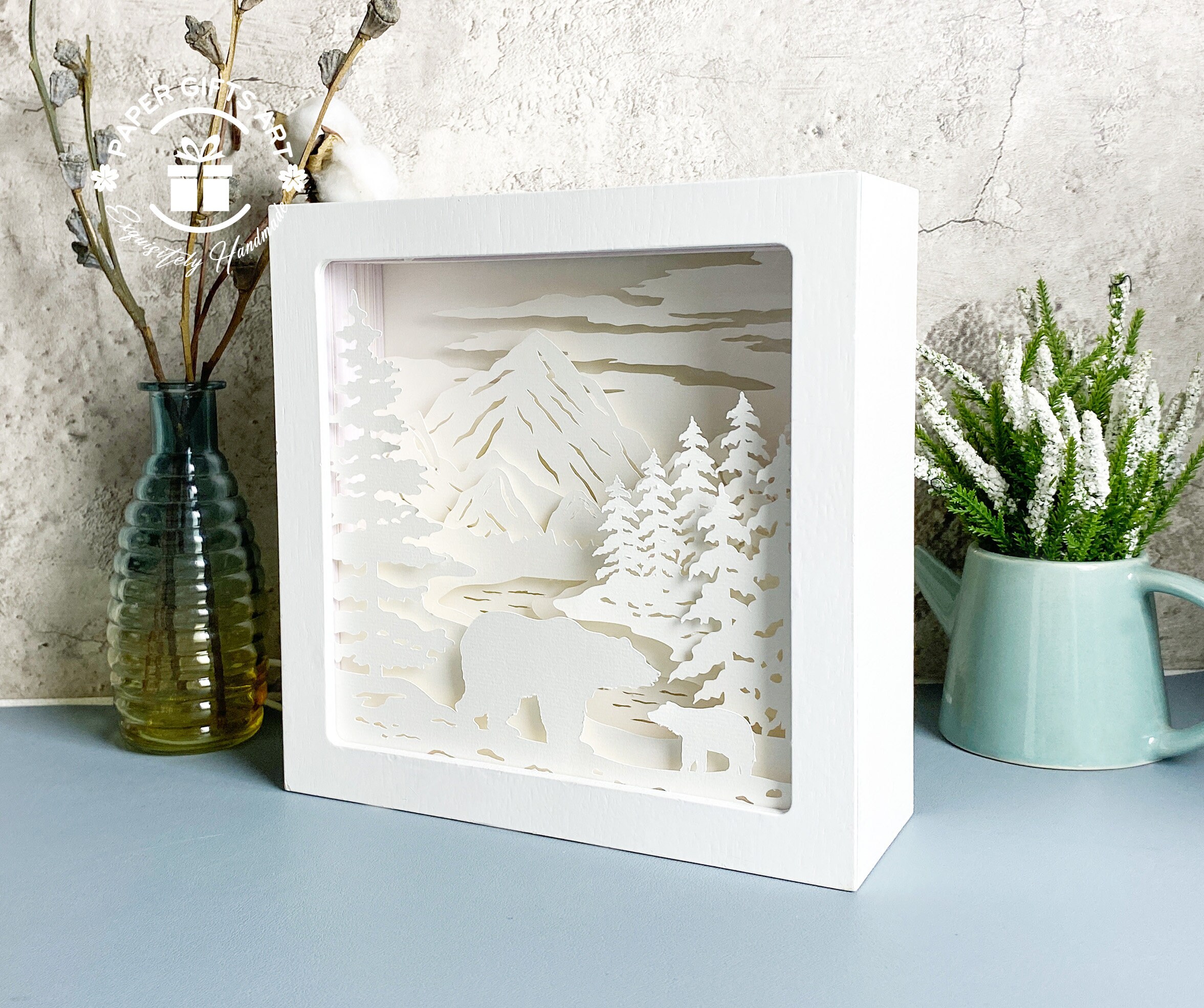 Bear in the Forest Shadow Box, SVG Animal Shadow Box, 3D Paper Cut ...