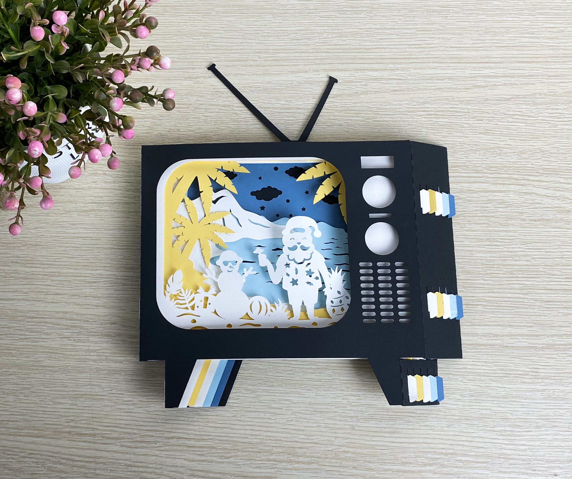 TV Pop up Card Tropical Christmas 3D SVG , Christmas TV Pop up Card, 3D Pop up Card, 3D Gift ...